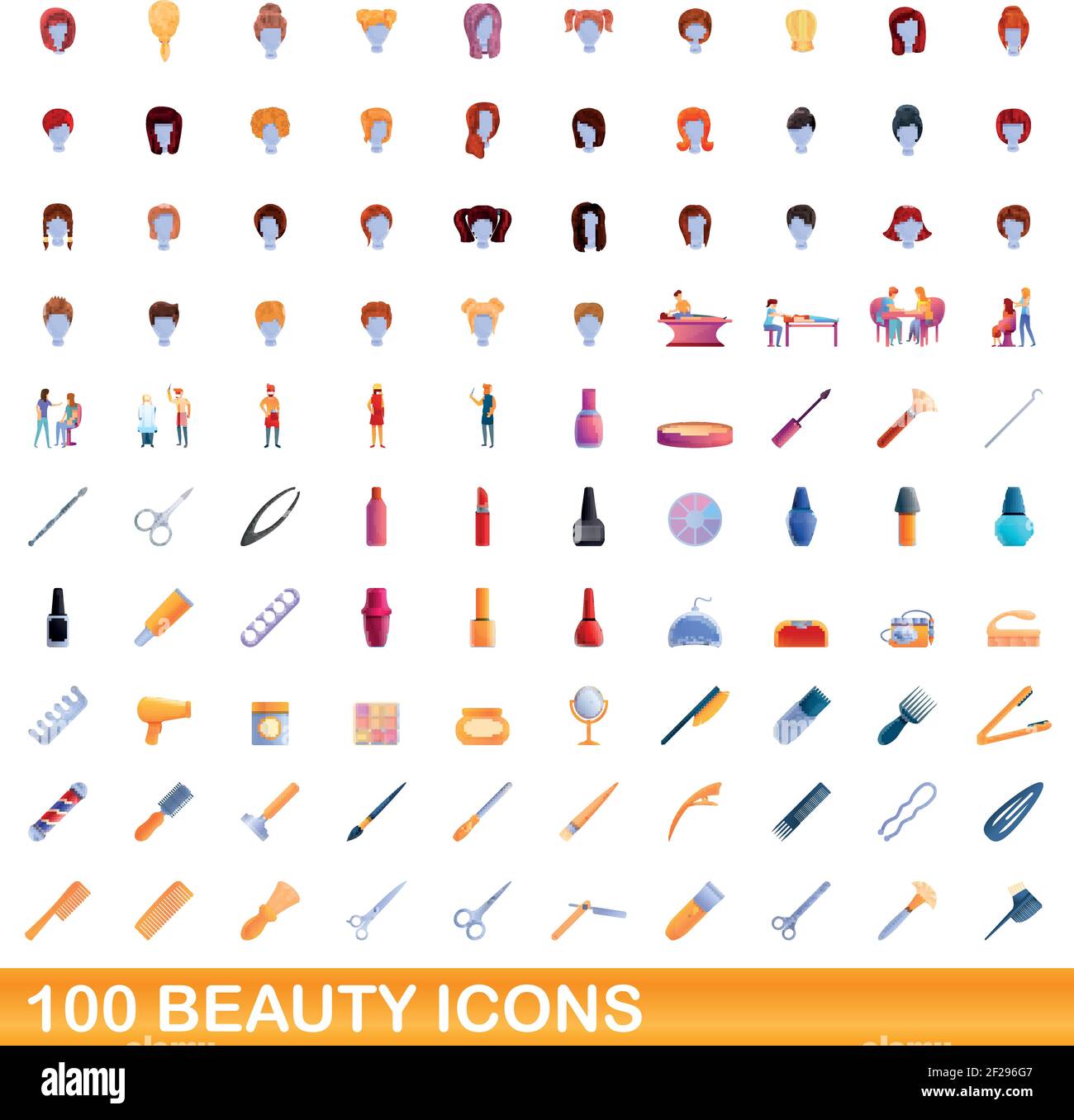 100 beauty icons set. Cartoon illustration of 100 beauty icons vector ...