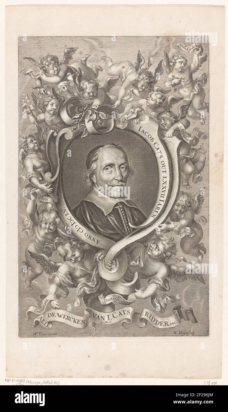 Portret van Jacob Cats; Titelpagina voor: Jacob Cats, Alle de wercken ...