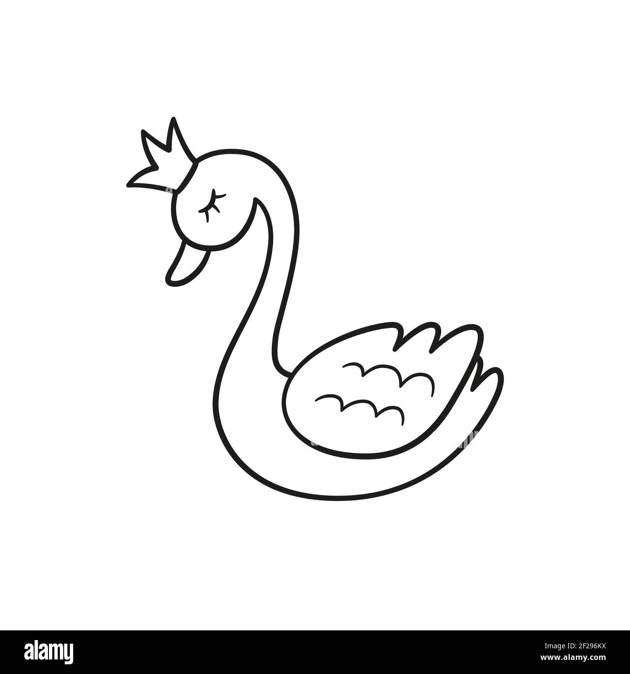 Little Princess Swan with crown. Isolated vector illustration in doodle ...