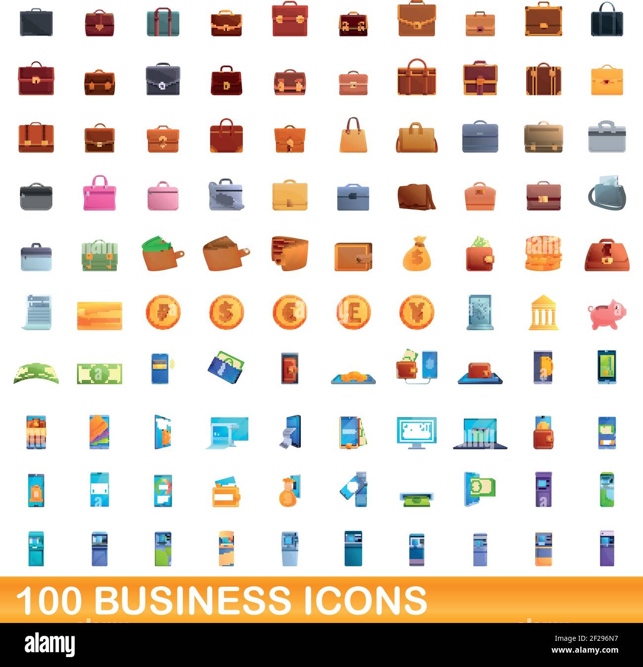 100 business icons set. Cartoon illustration of 100 business icons ...
