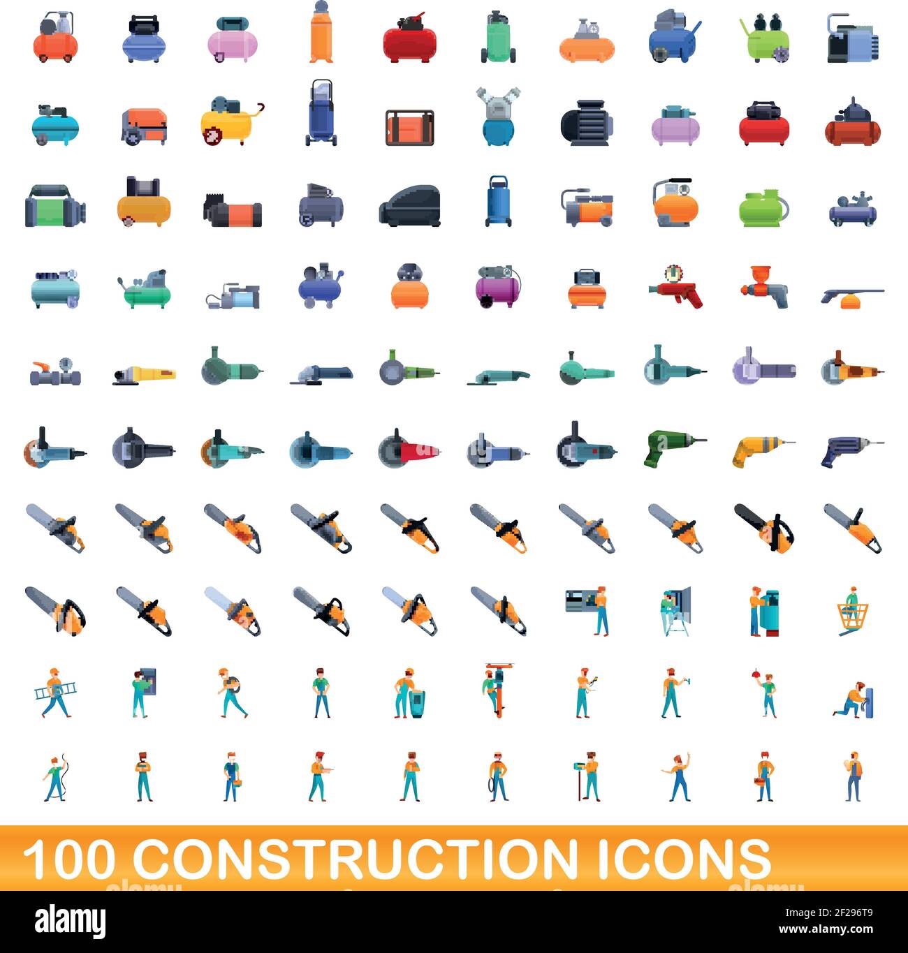 100 construction icons set. Cartoon illustration of 100 construction ...