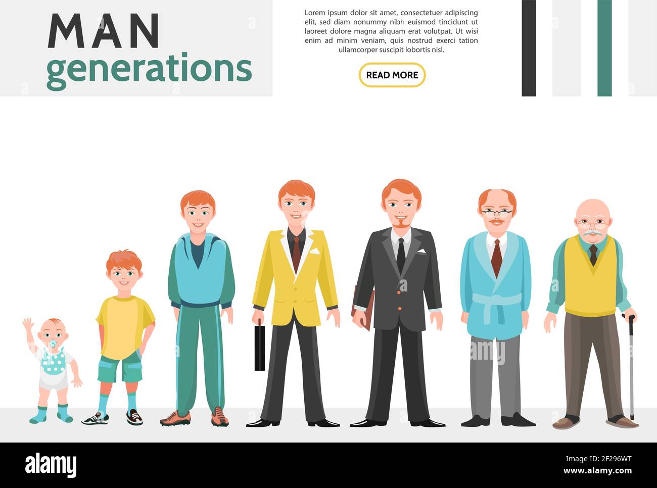 Flat people generation collection with steps of man ages from baby to ...