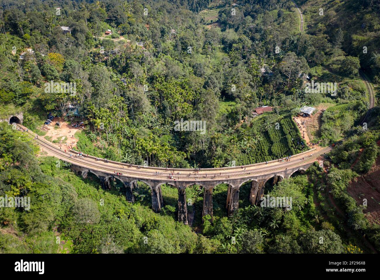 Aerial view of the railway over the famous Nine Arch Bridge built in ...