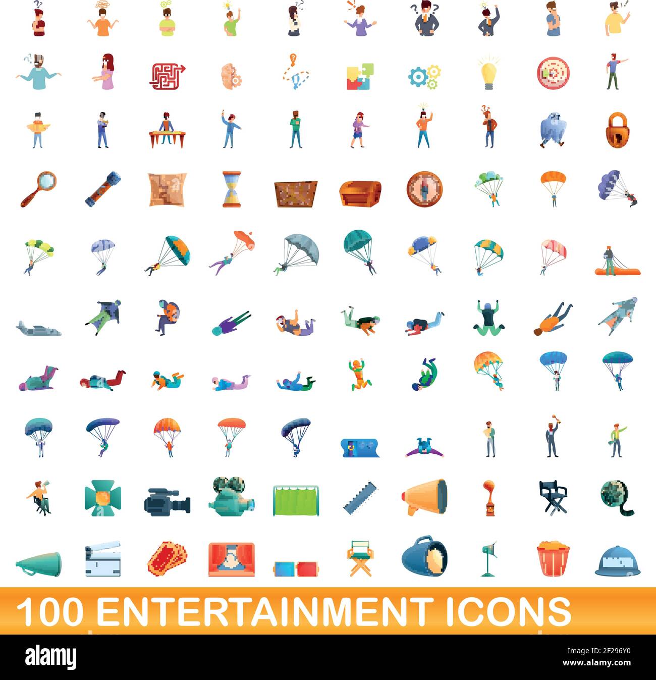 100 entertainment icons set. Cartoon illustration of 100 entertainment ...