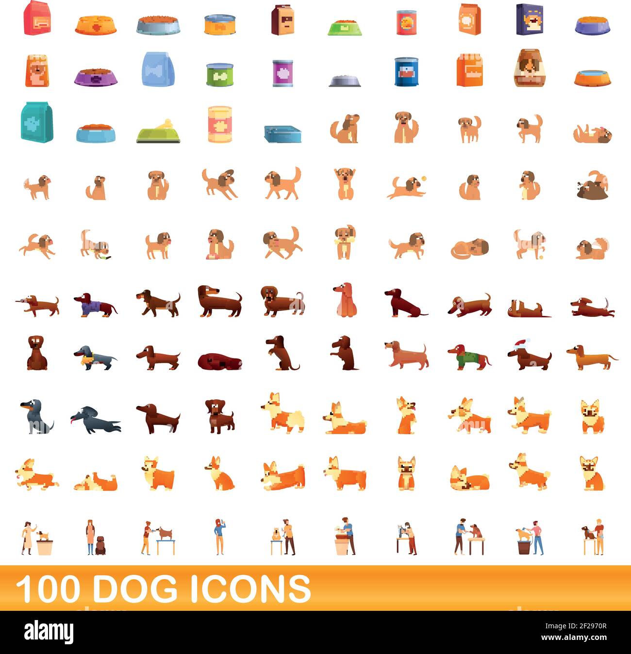 100 dog icons set. Cartoon illustration of 100 dog icons vector set ...