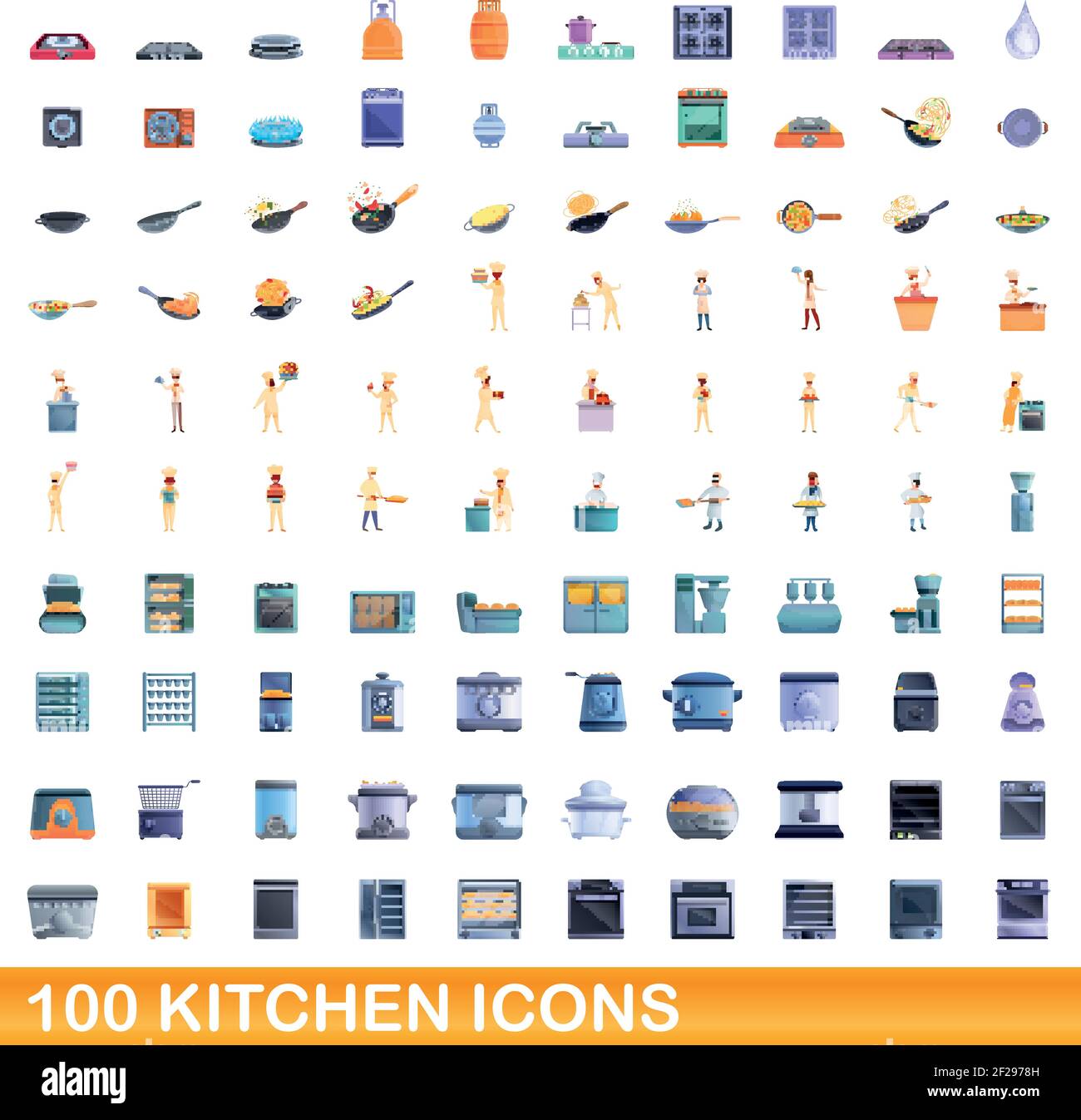 100 kitchen icons set. Cartoon illustration of 100 kitchen icons vector ...