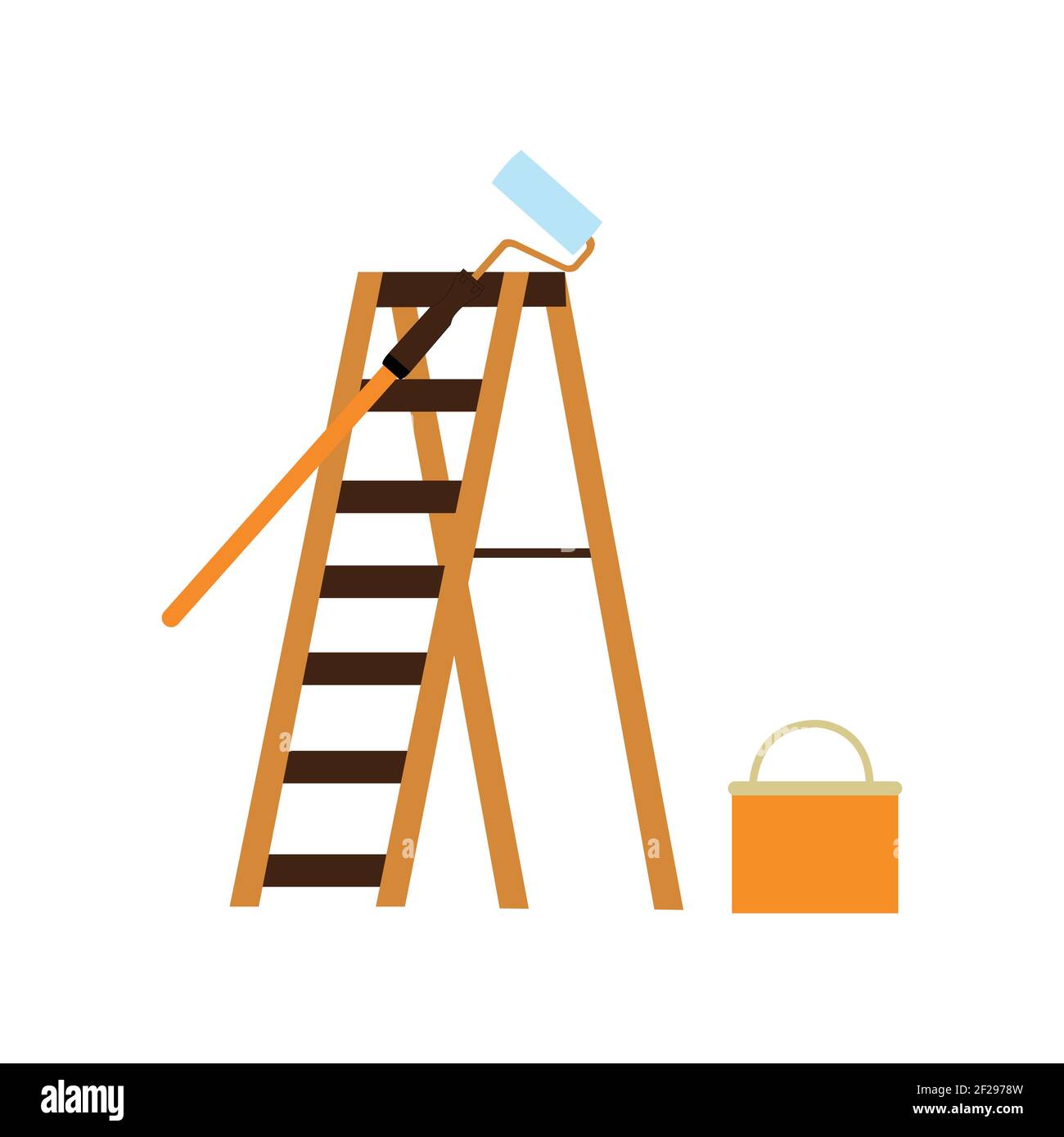 wall painting brush bucket and ladder tools on white Stock Vector Image ...