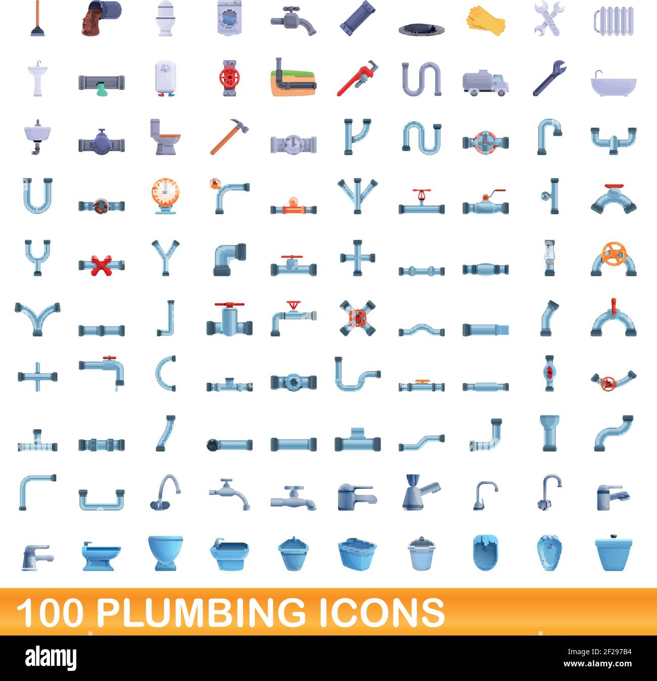 100 plumbing icons set. Cartoon illustration of 100 plumbing icons ...