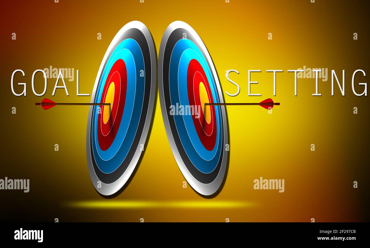 A 3d rendering of an arrow hitting the center of target with words ...