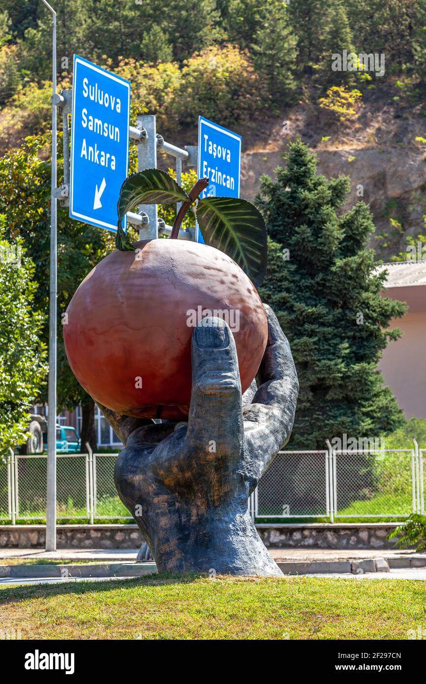 The apple statue at the city center crossroad, made to symbolize the ...