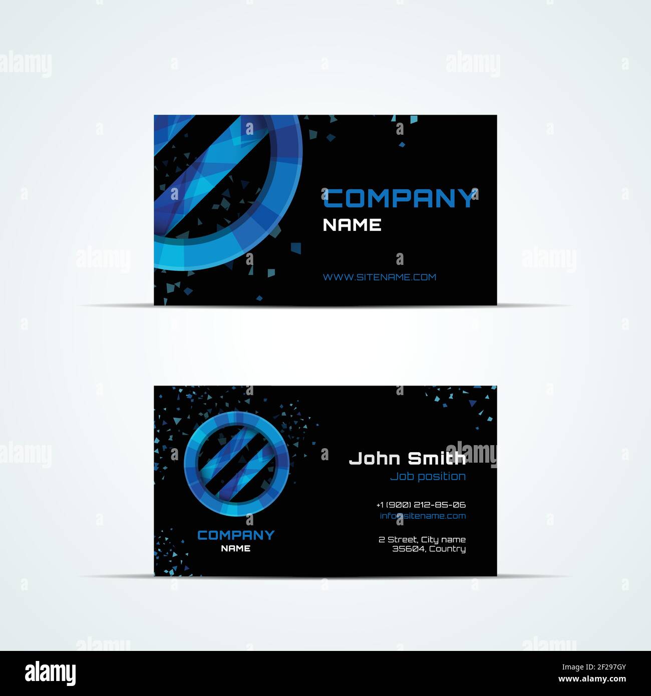 Business card template with blue sign. Visit and phone number, business ...