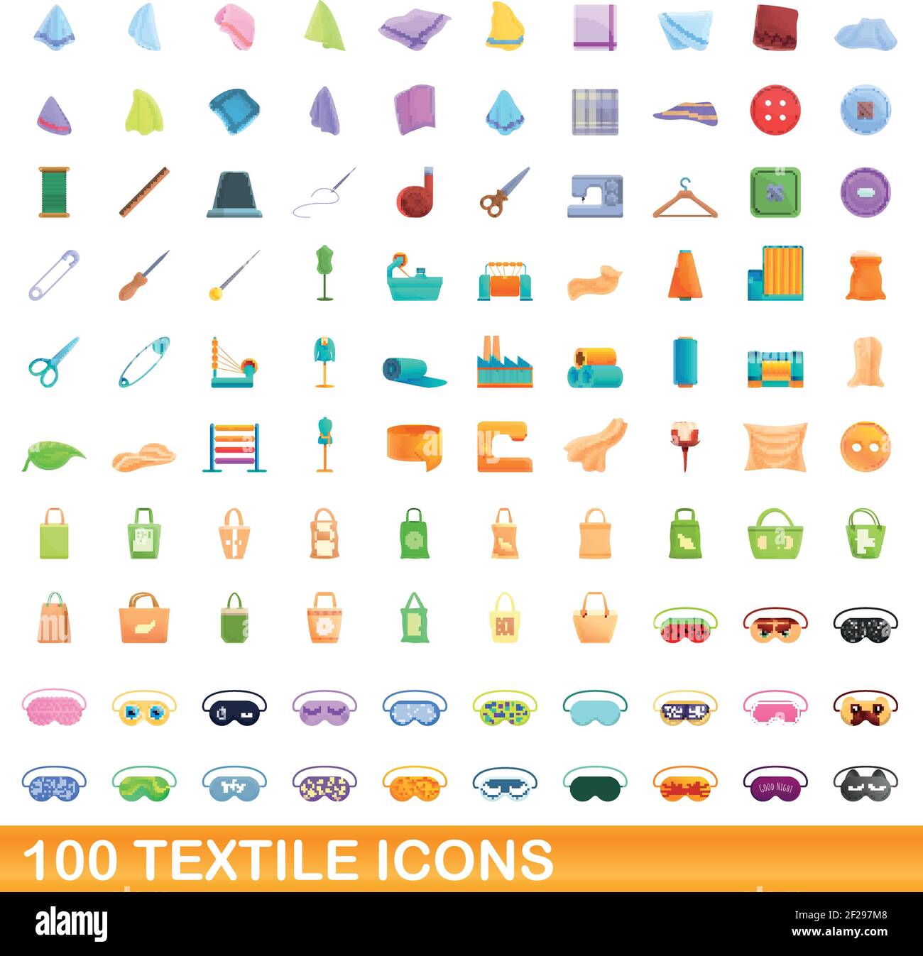 100 textile icons set. Cartoon illustration of 100 textile icons vector ...