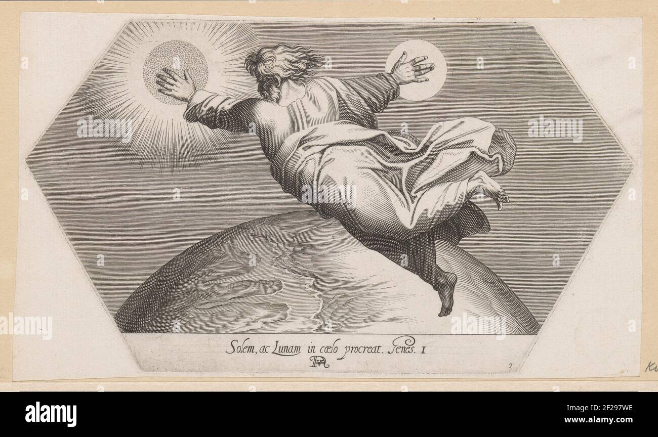 God creates the sun and the moon; Paintings in the Loggia of Rafael; La ...