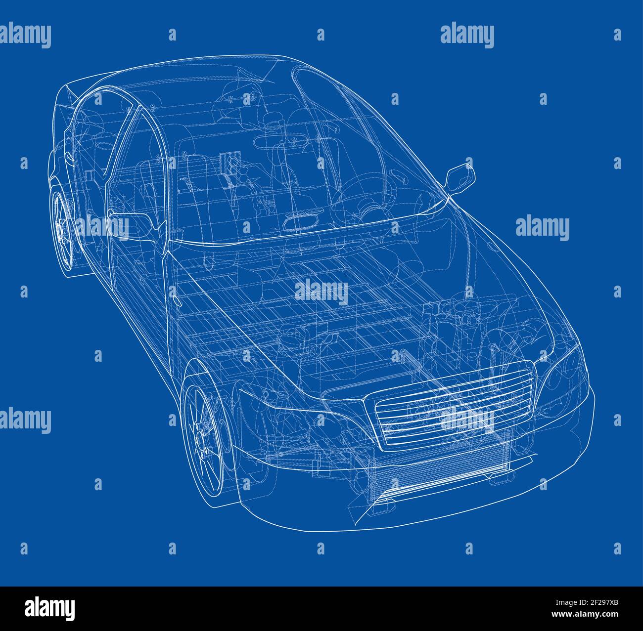 Electric Car With Chassis. Vector rendering of 3d Stock Vector Image ...