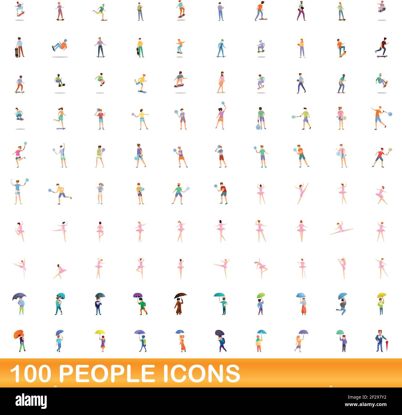 100 people icons set. Cartoon illustration of 100 people icons vector ...