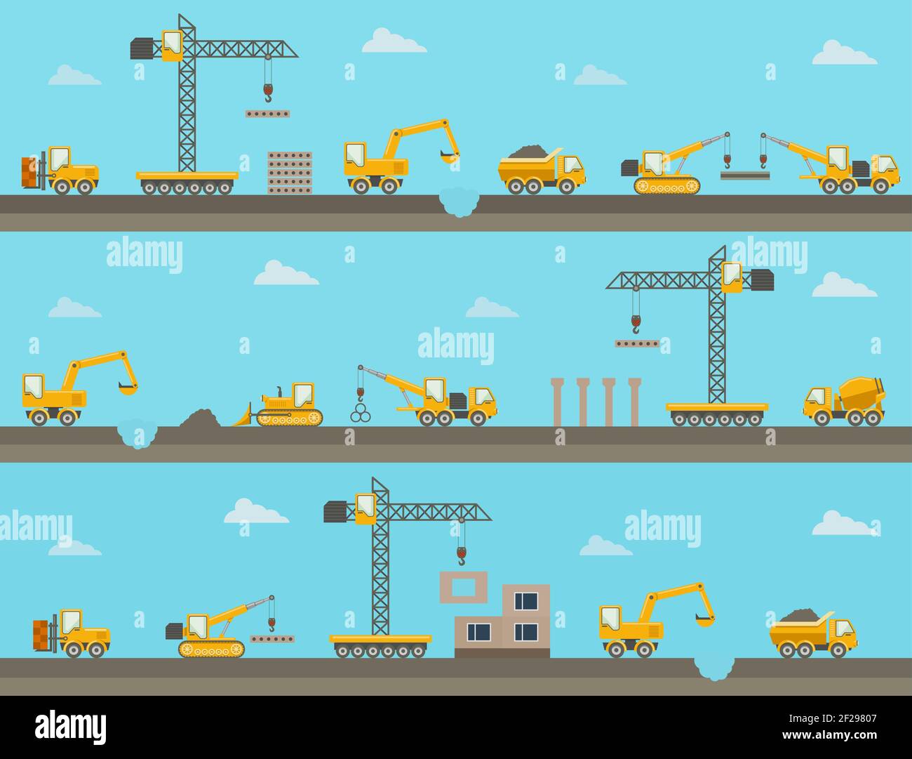 Set of seamless horizontal construction background with construction ...