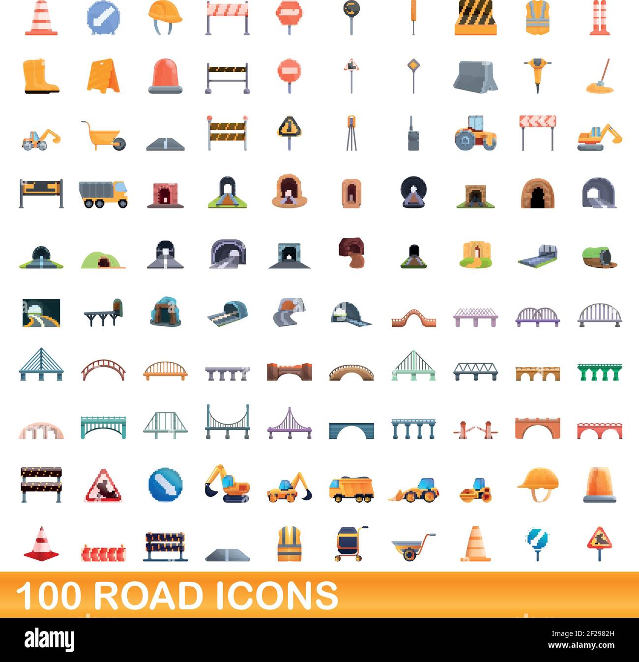 100 road icons set. Cartoon illustration of 100 road icons vector set ...