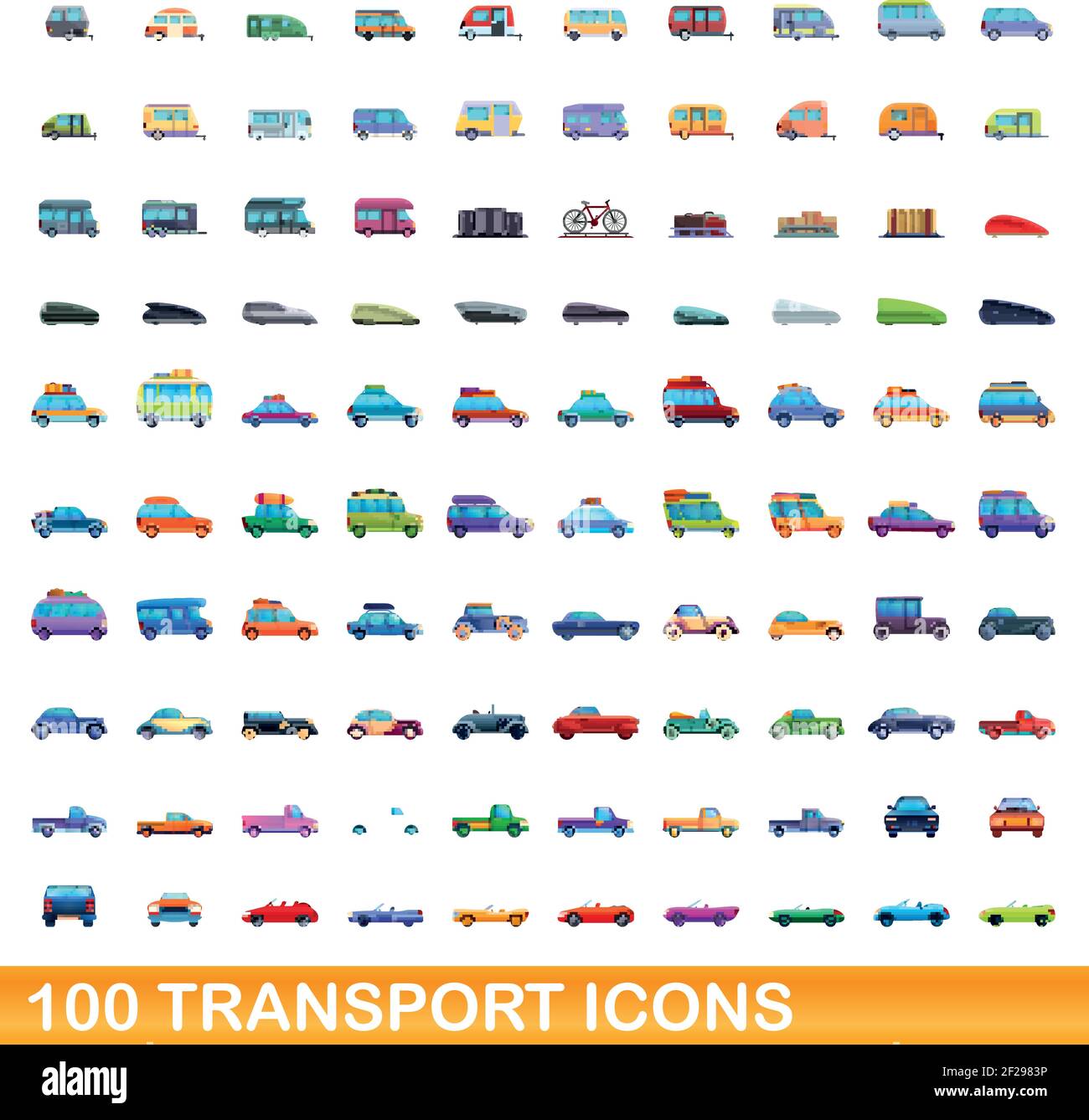 100 transport icons set. Cartoon illustration of 100 transport icons ...