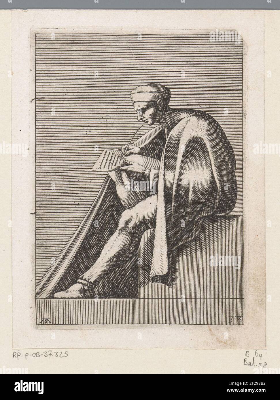 Writing man; Paintings in the Sistine Chapel.Figure from Michelangelo's ...