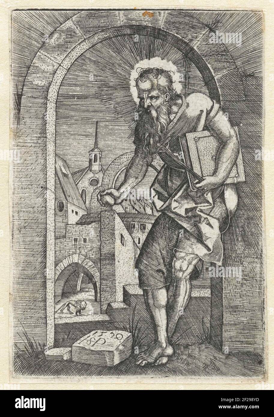 Heilige Hieronymus staand onder een boog.Sacred Hieronymus standing ...