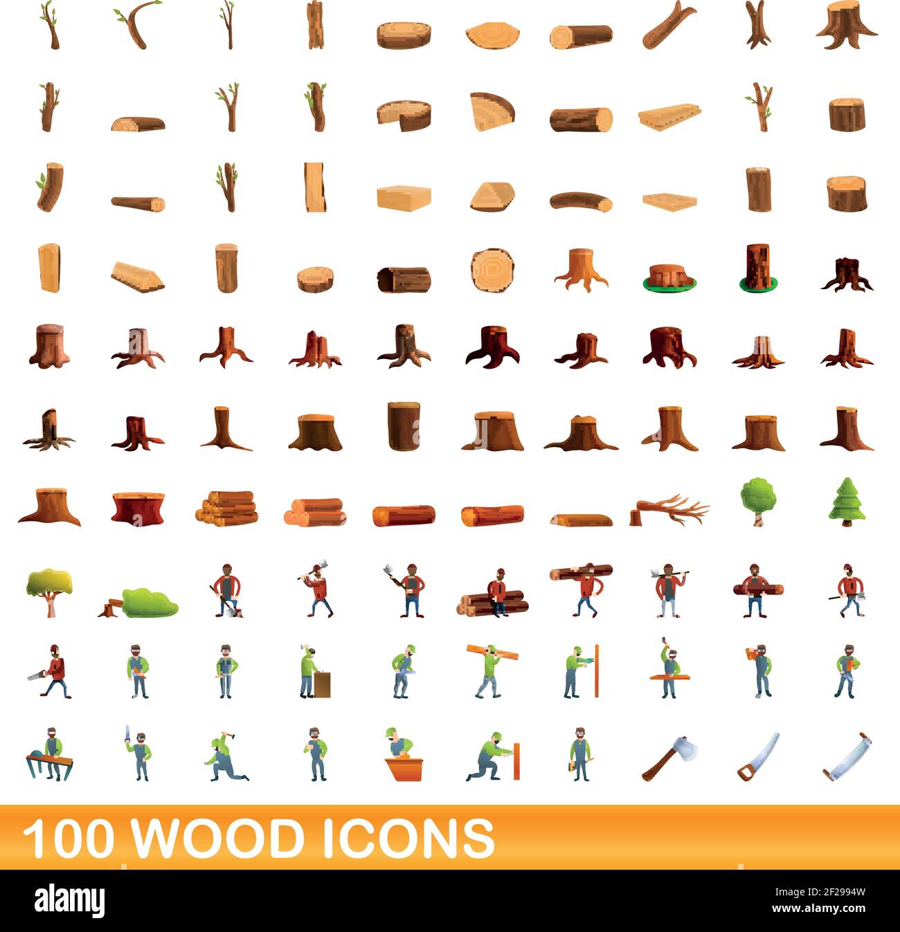 100 wood icons set. Cartoon illustration of 100 wood icons vector set ...