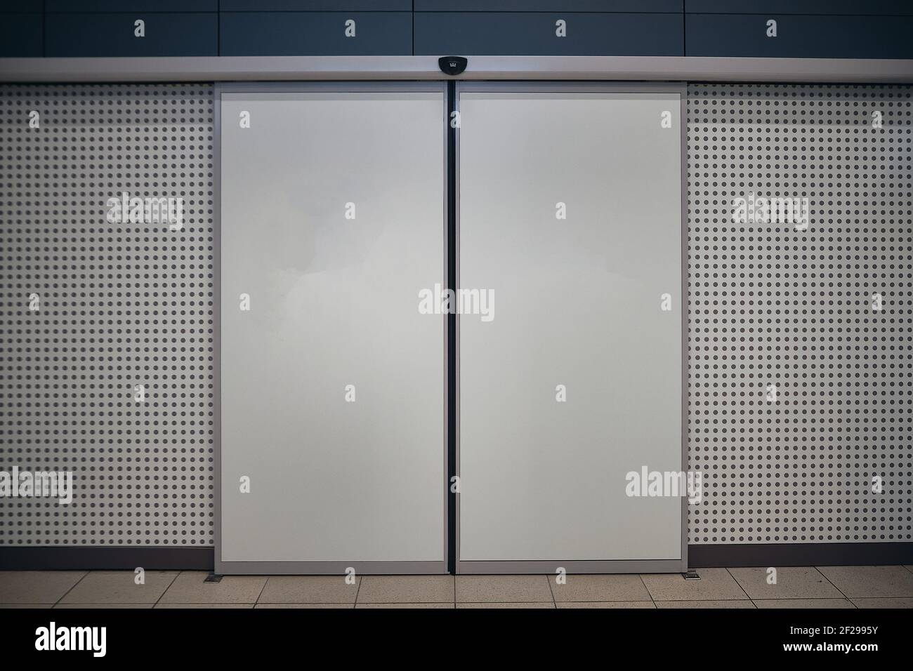 Blank automatic entrance doors with motion sensor at public place Stock ...