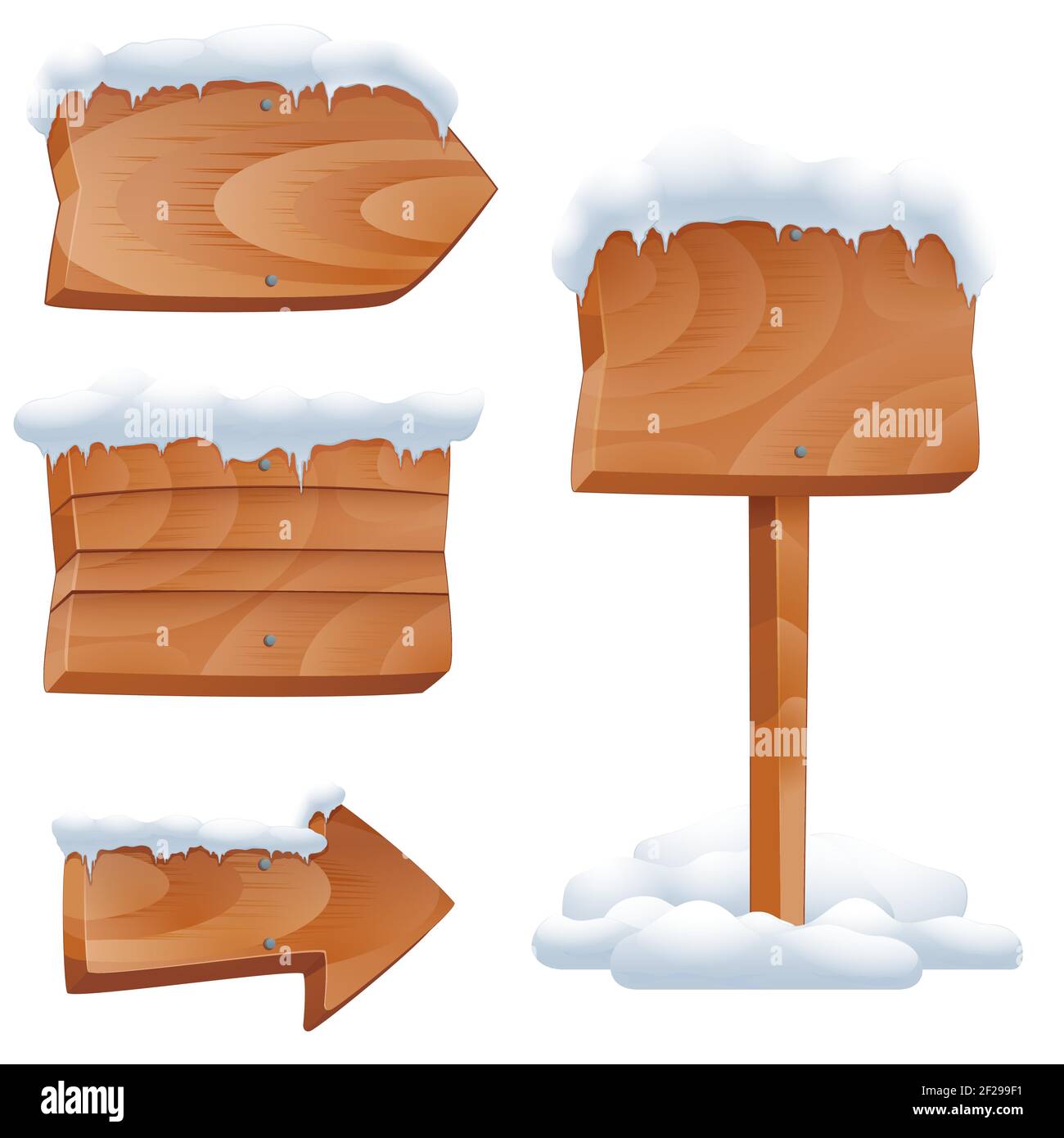 Wooden signs in snow vector set. Billboard arrow, winter blank post ...