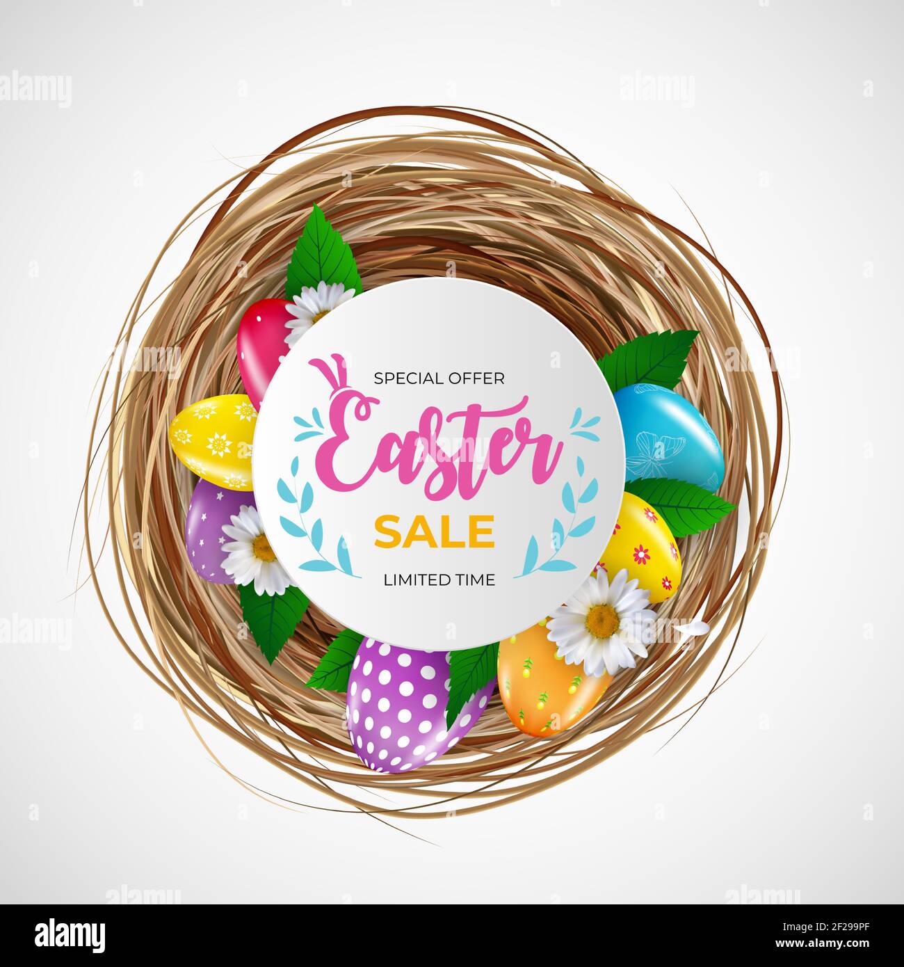 Easter sale poster template with 3d realistic Easter eggs. Template for ...