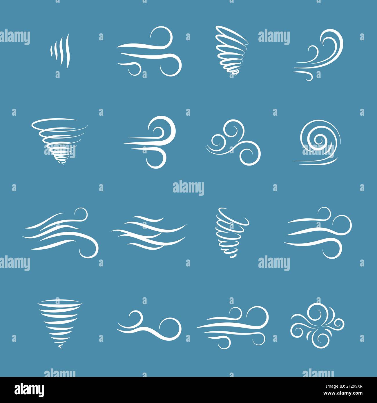 Wind icons nature, wave flowing, cool weather, climate and motion ...