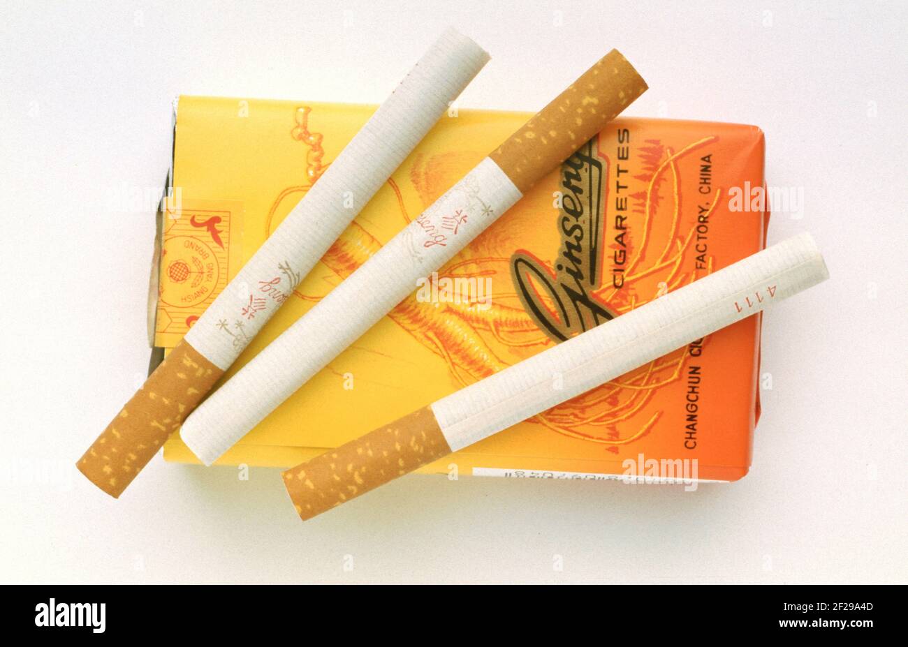 Cigarettes made of the dried leaves of Panax ginseng, medicinal plant ...