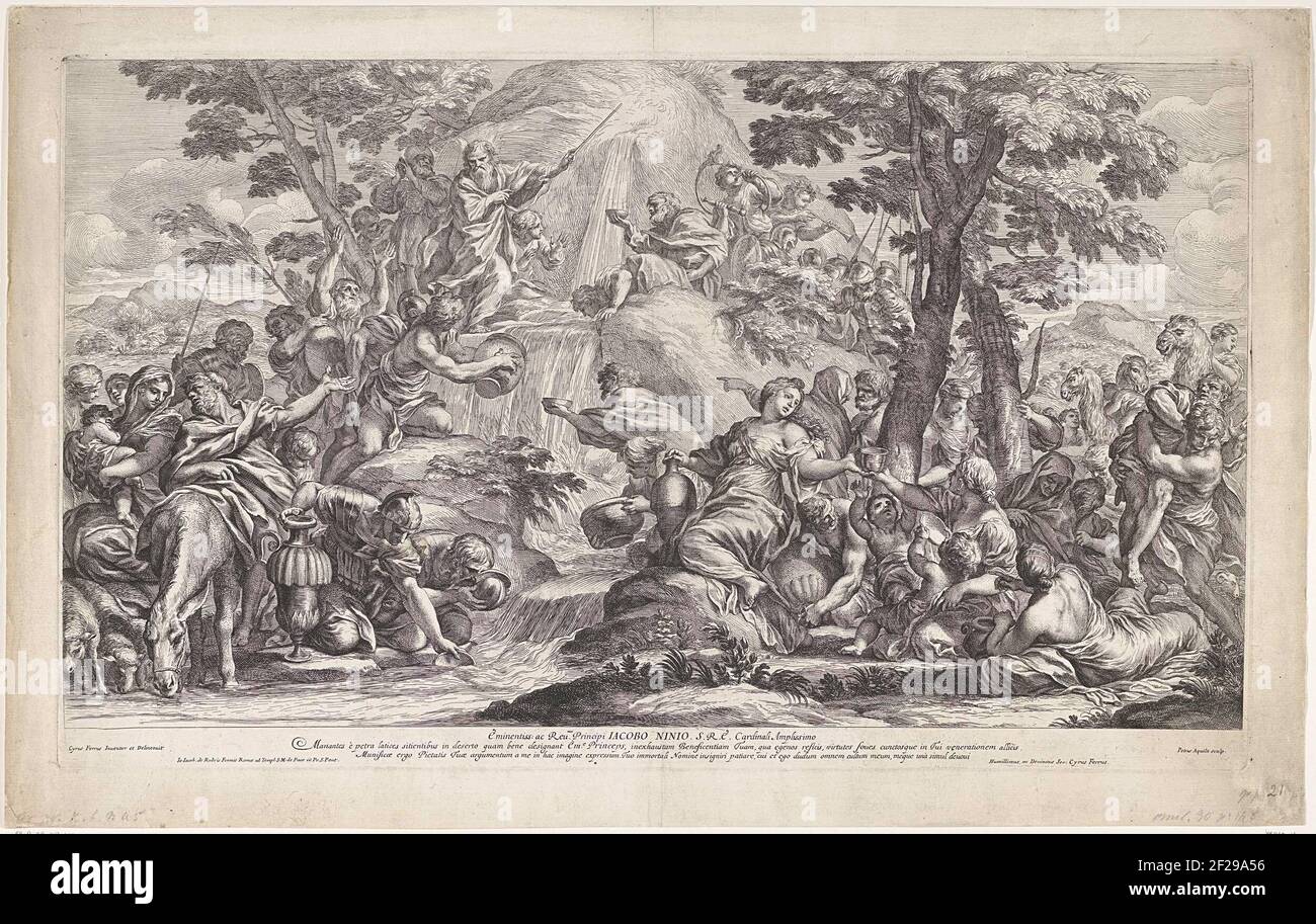 Mozes slaat water uit de rots.Moses strikes water from a rock so that ...