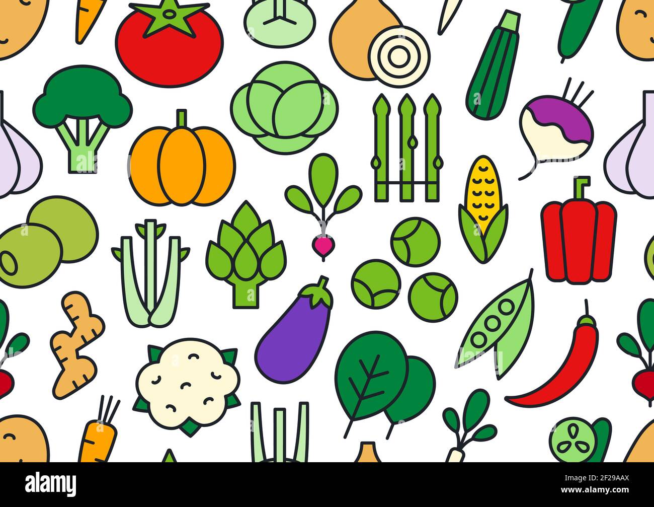 Vector seamless pattern, endless texture with vegetables. Set of ...