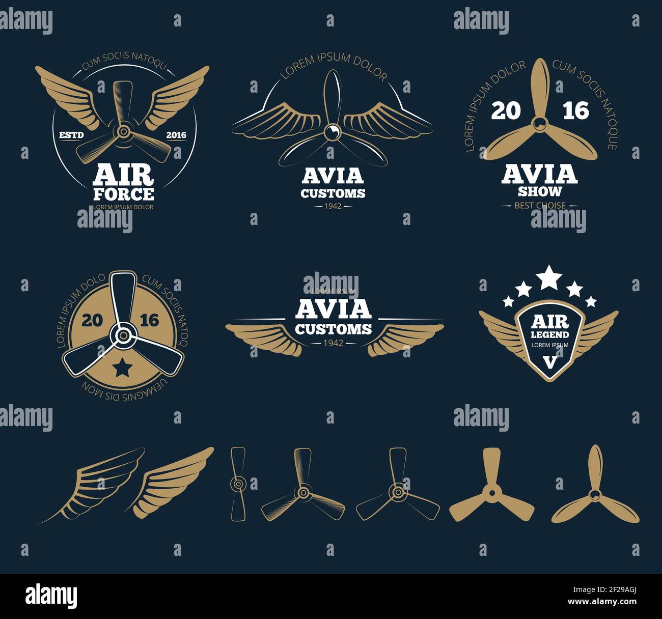 Aircraft design elements and logos. Airplane propeller, emblem or ...