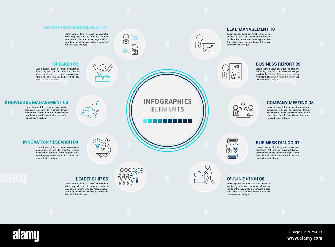 Infographic Reputation Management template. Icons in different colors ...