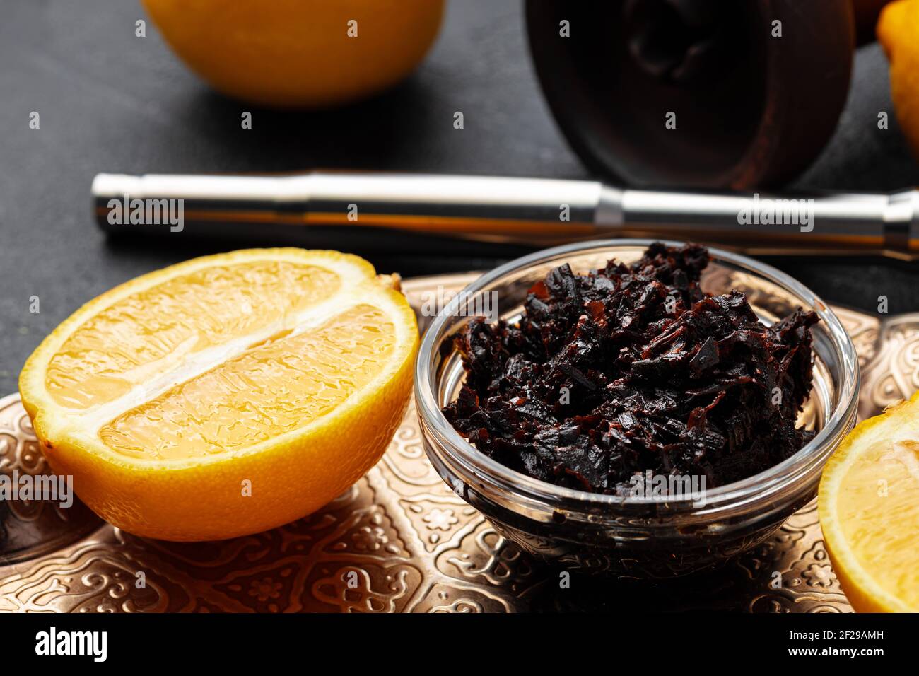Shisha parts, tobacco and lemons close up Stock Photo - Alamy