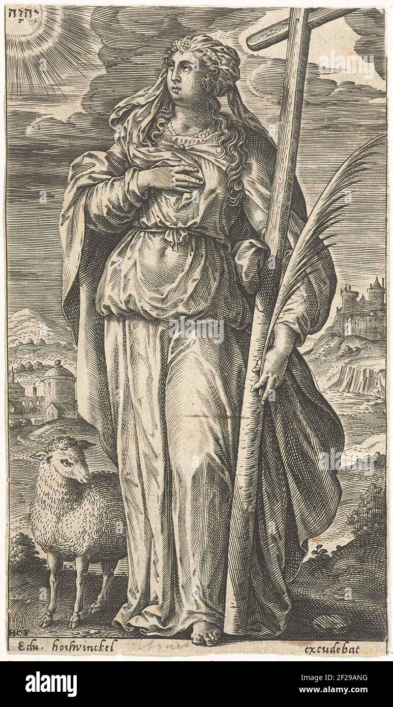 Holy Agnes.De St. Agnes, with the cross in his hand and a lamb beside ...