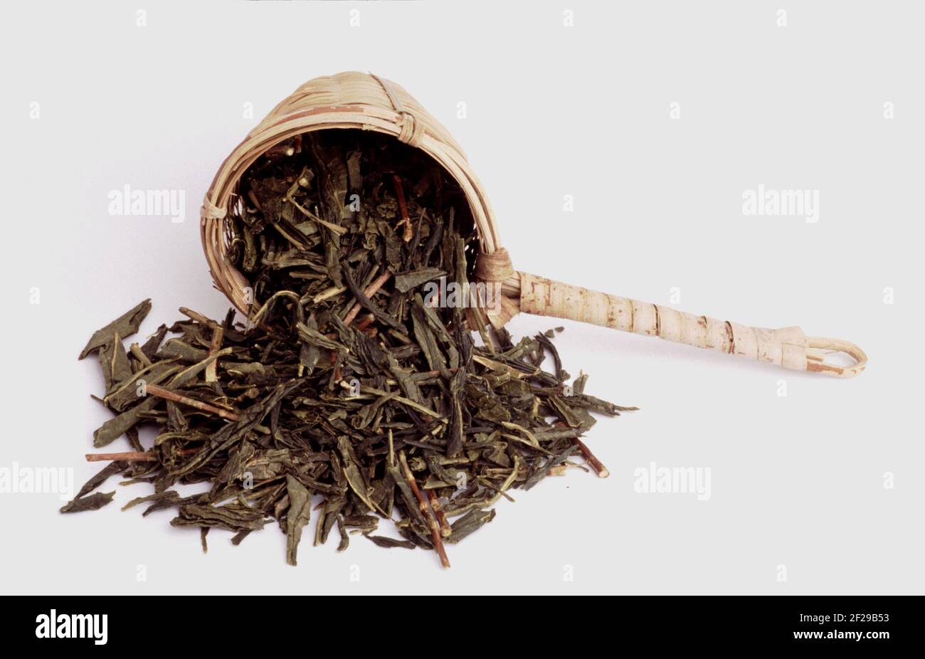 Bamboo tea strainer, green tea, dried leaves of tea plant, Camellia ...