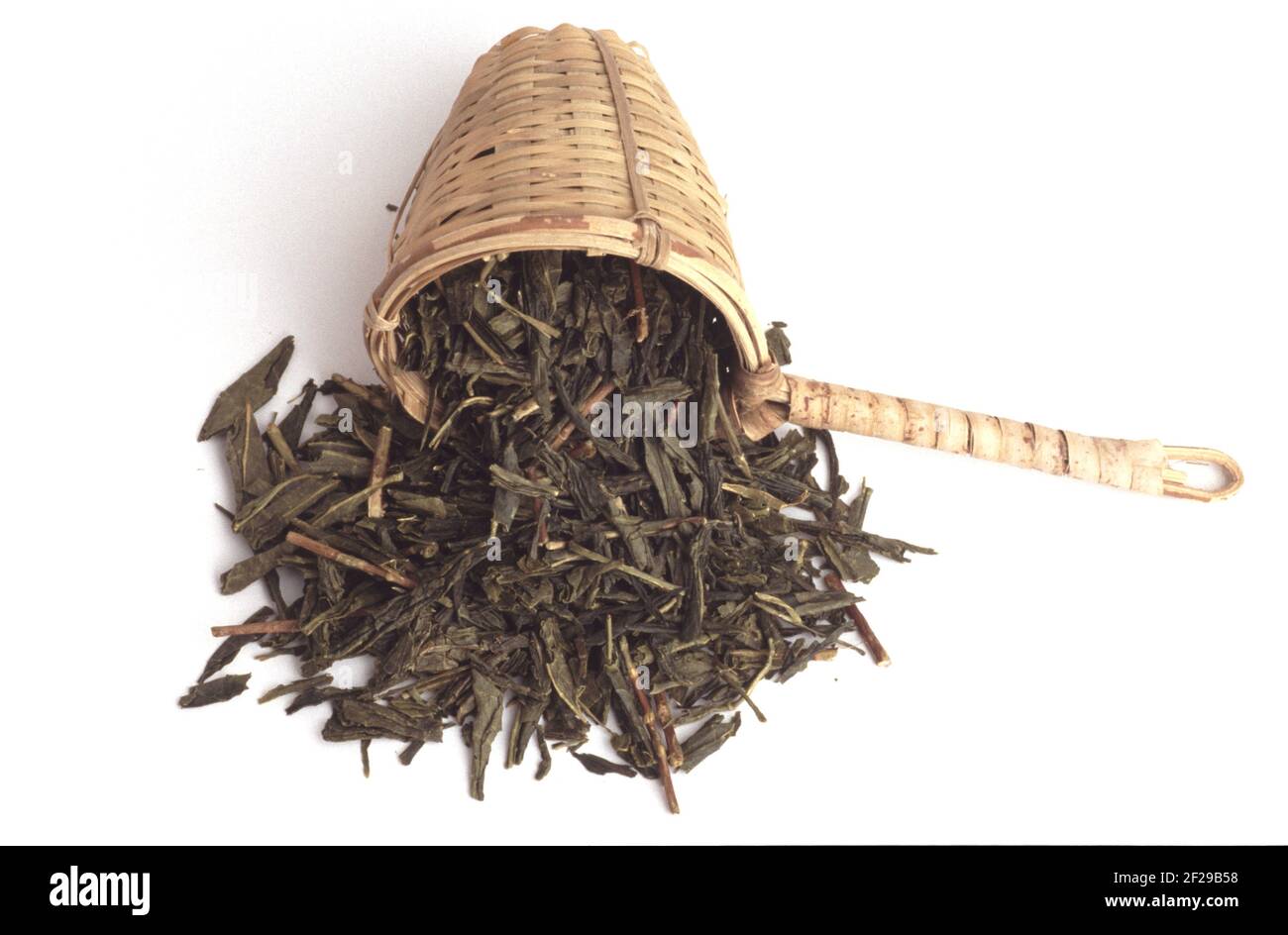 Bamboo tea strainer, green tea, dried leaves of tea plant, Camellia ...