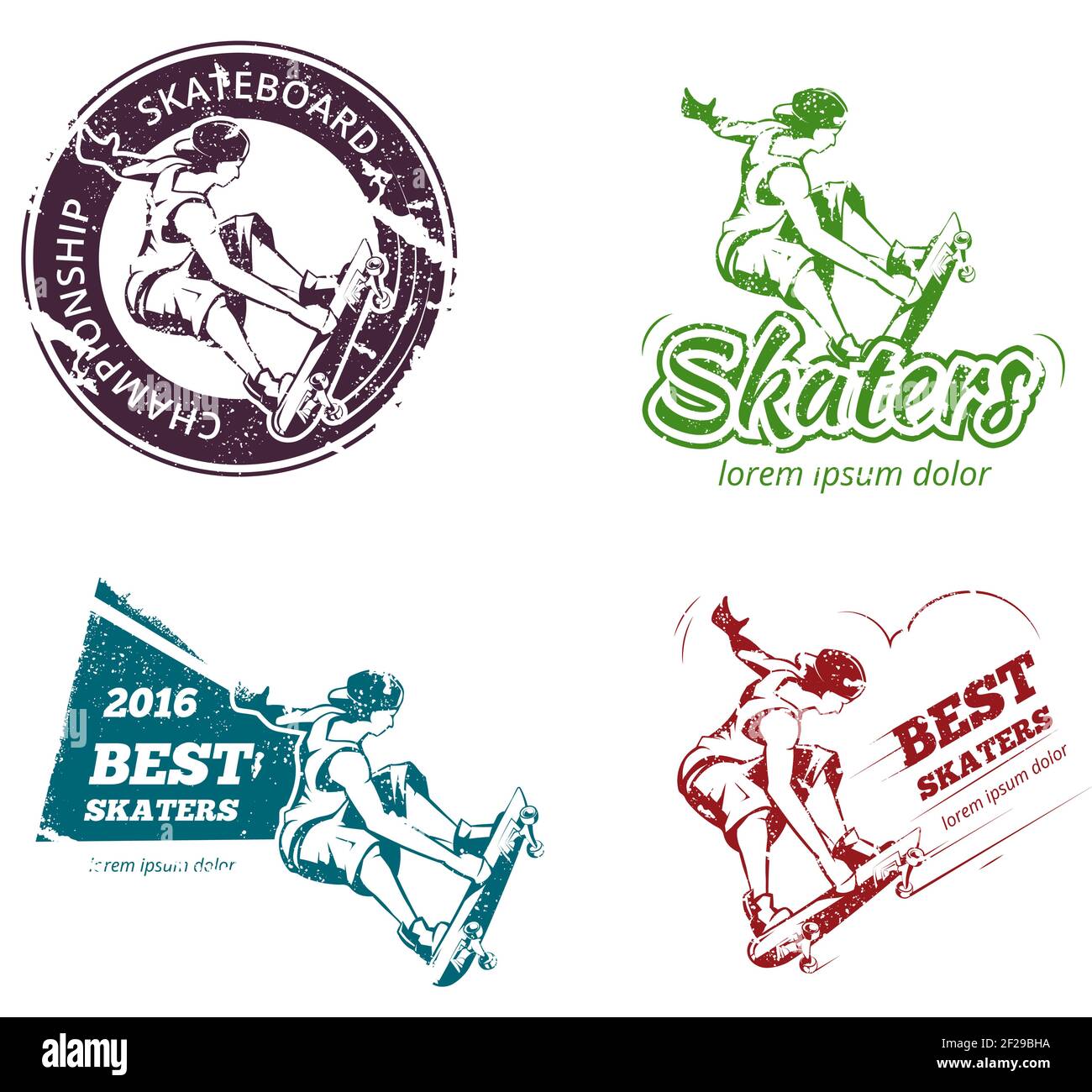 Retro color skateboarding labels, logos and stickers set. Emblem badge ...