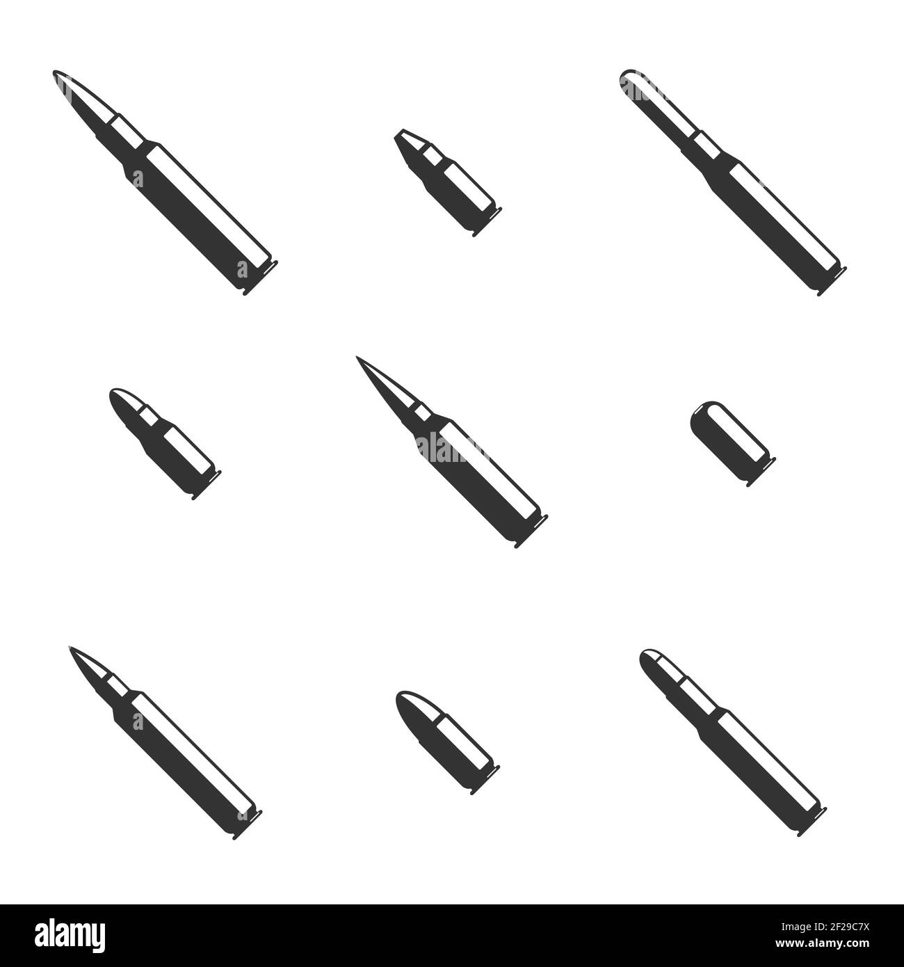Vector set of black bullet icons. Military ammunition, caliber gun ...