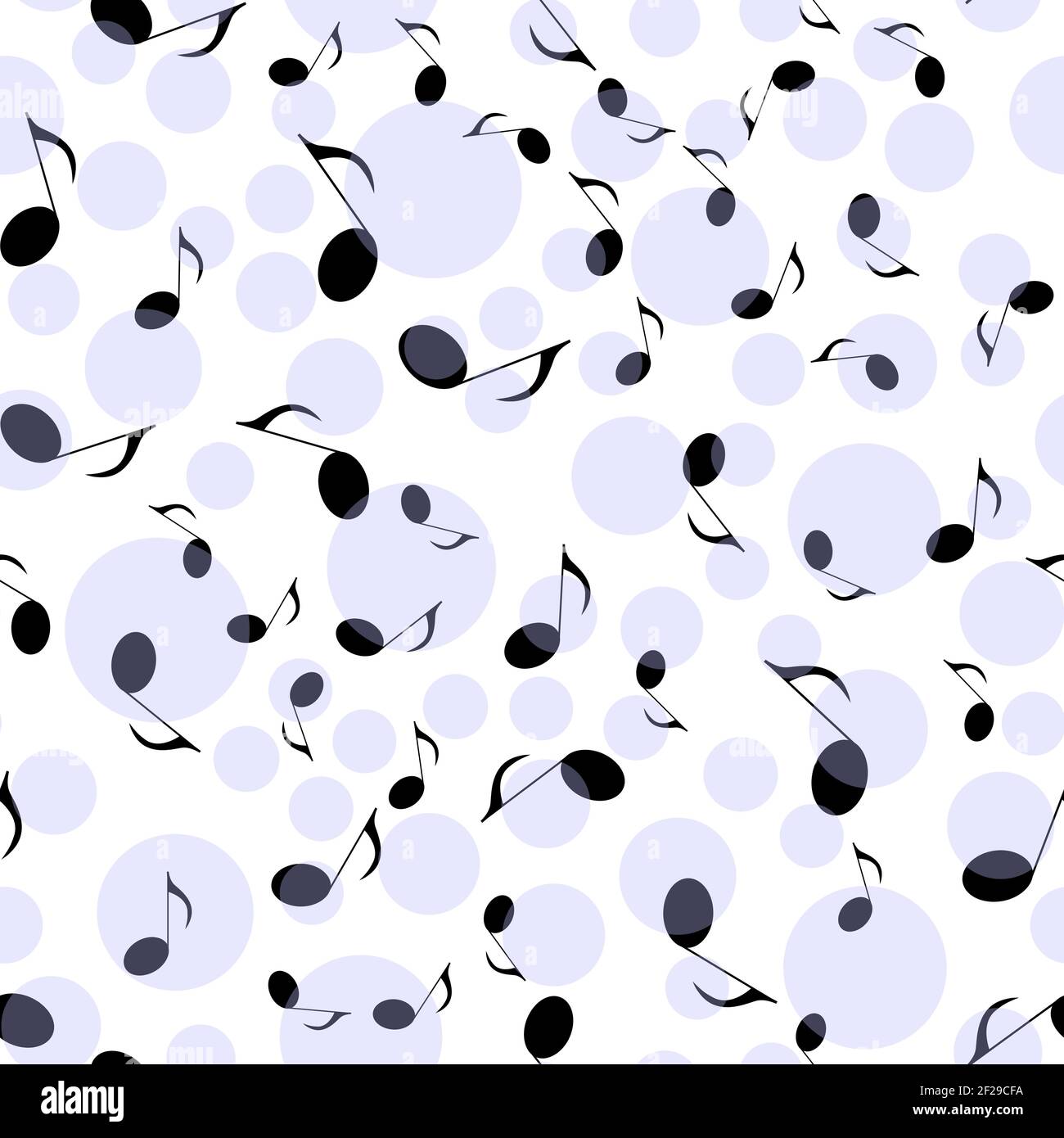 Black notes are scattered over a white background with circles ...