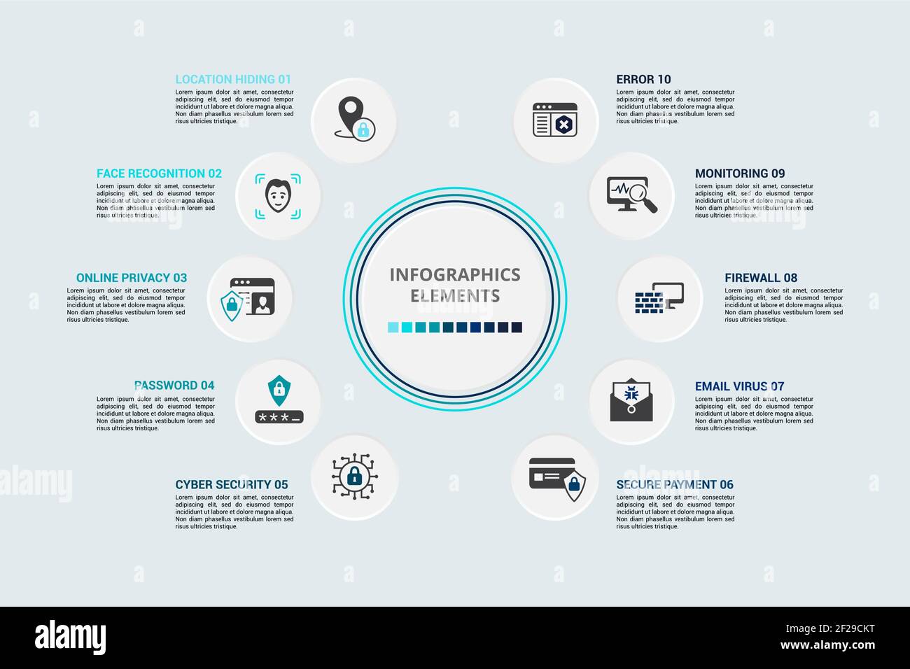 Infographic Internet Security template. Icons in different colors ...