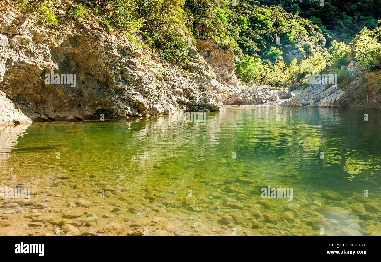 The young Agly river deeply cut the Gorges de Galamus into the rock, an ...