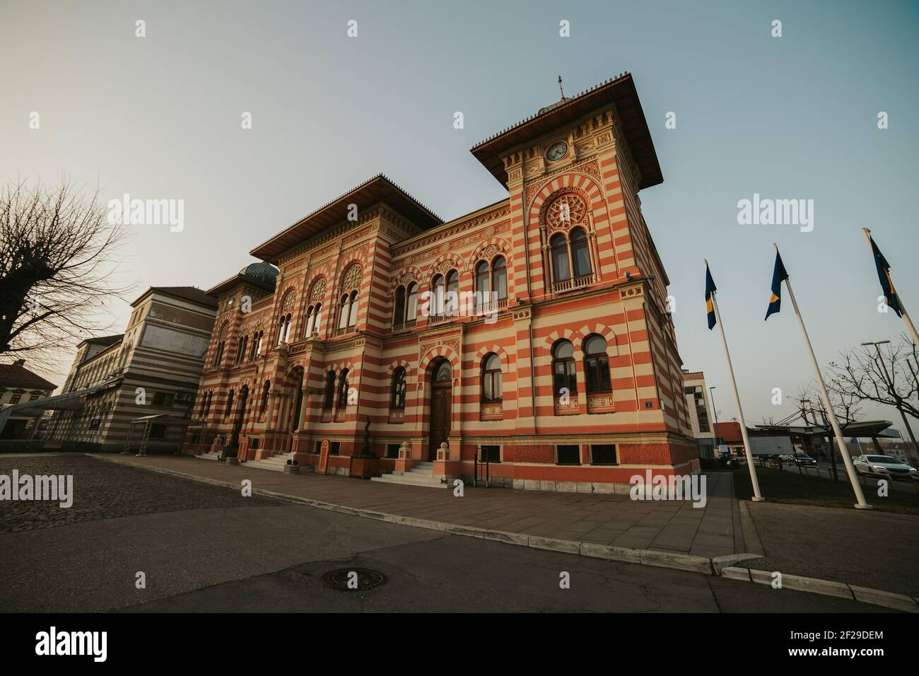A low-angle shot of the City hall in Brcko street, Bosnia and ...
