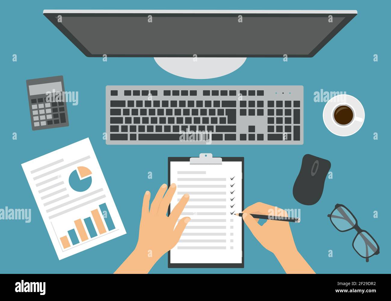 Flat design illustration of female or male hand filling out a pencil ...