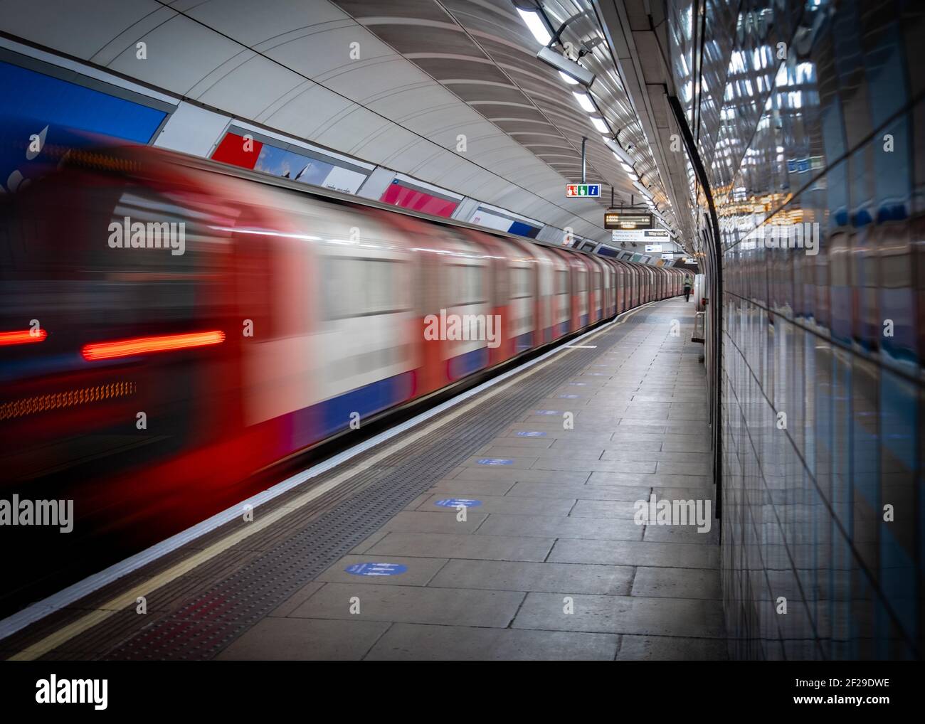 London- March 2021: London Underground platform with no people during ...