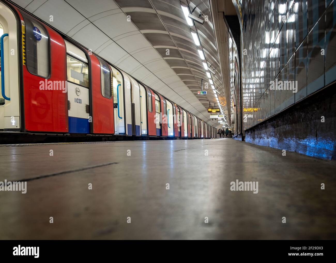 London- March 2021: London Underground platform with no people during ...
