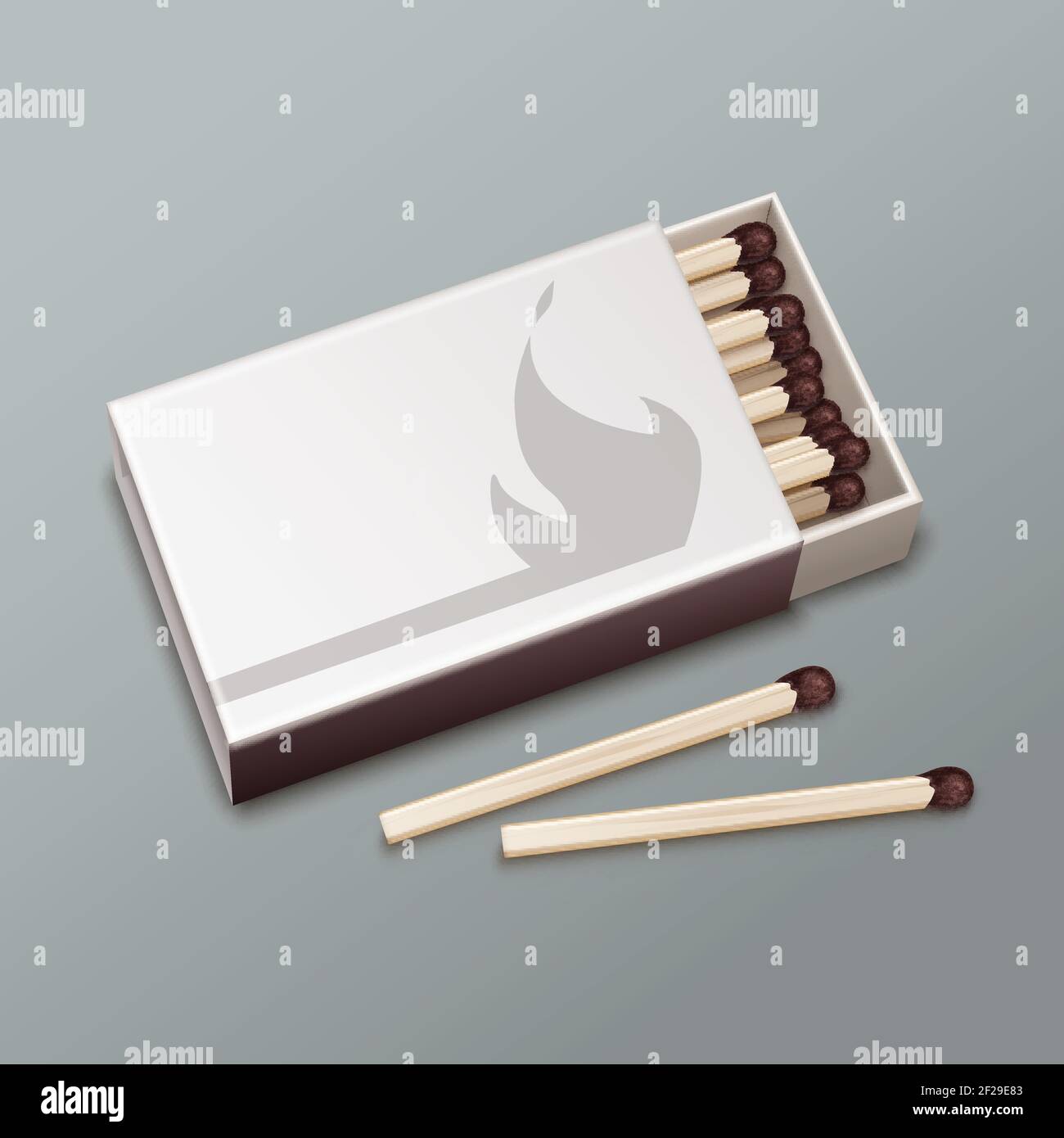 Vector opened box of brown matches isolated on gray background Stock ...