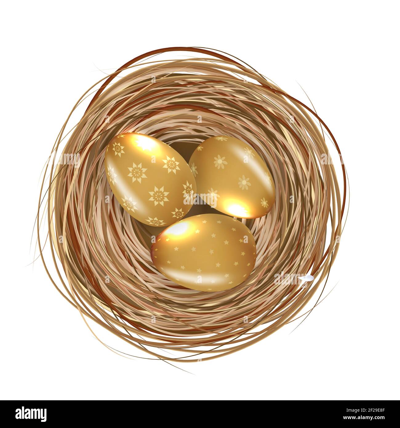 Easter Design Element Nest with Golden Eggs. Vector Illustration Stock ...