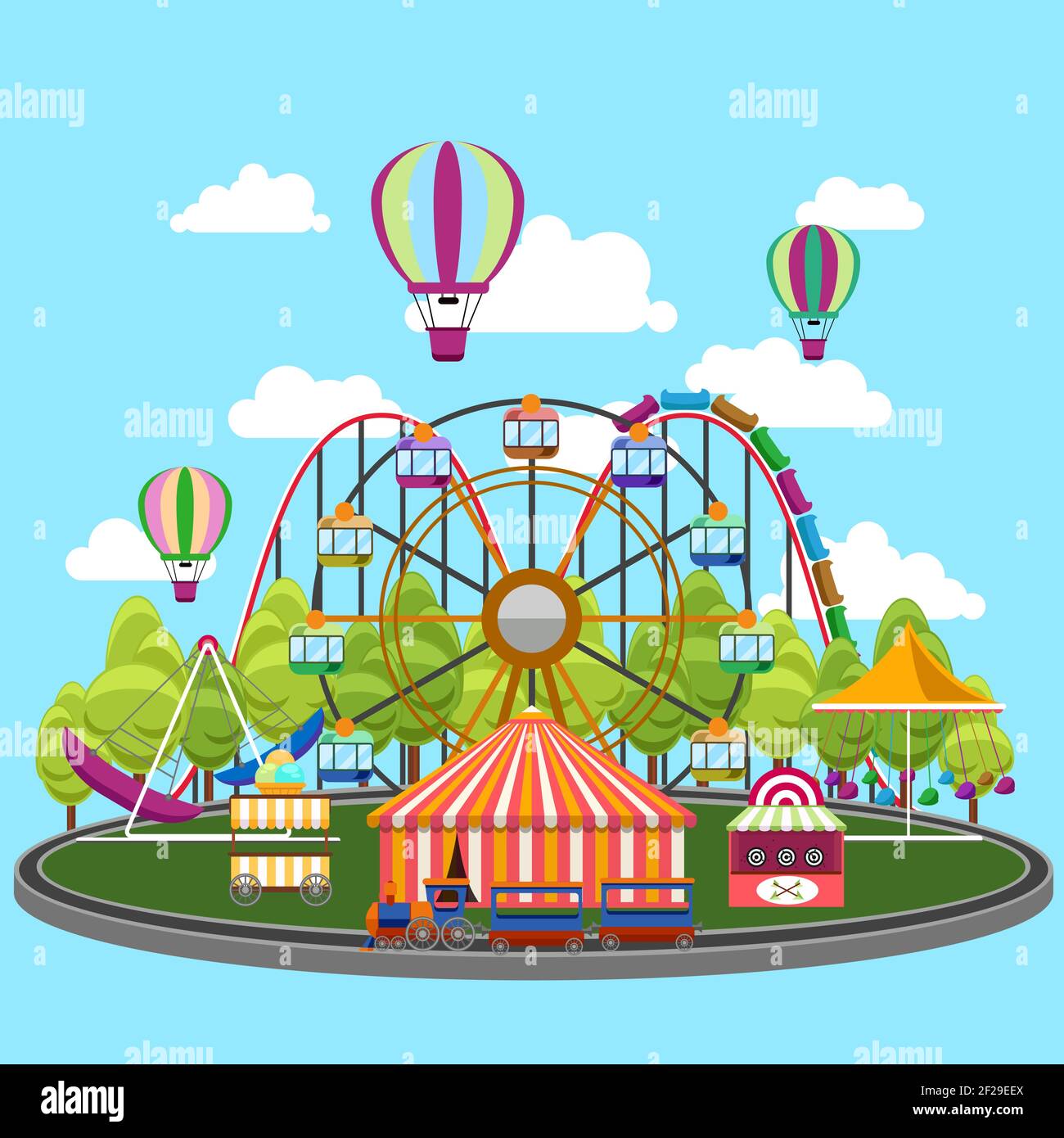 Carousel in flat design. Park circus, amusement and entertainment ...